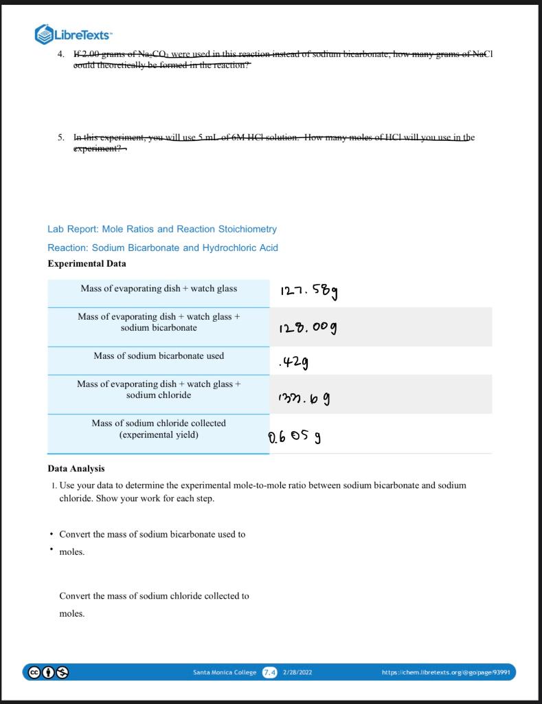 [Solved]: Lab Report: Mole Ratios and Reaction Stoichiometry