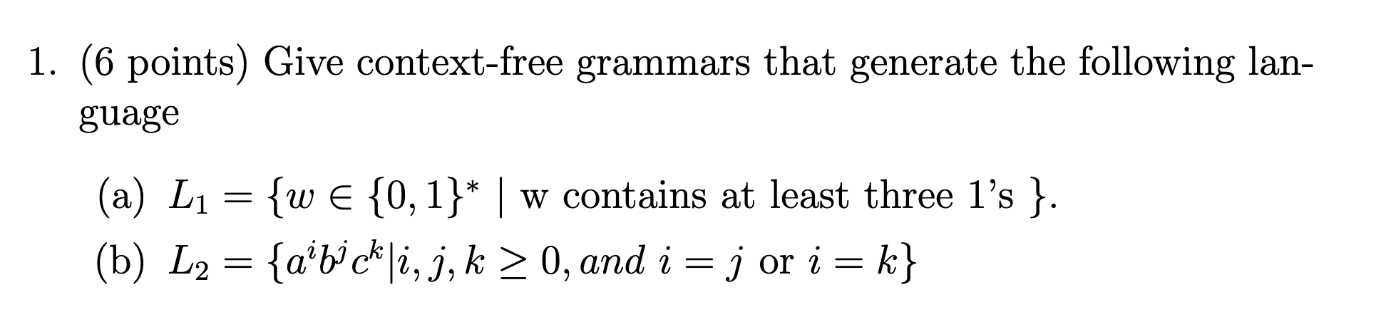 Solved 1. (6 points) Give context-free grammars that | Chegg.com