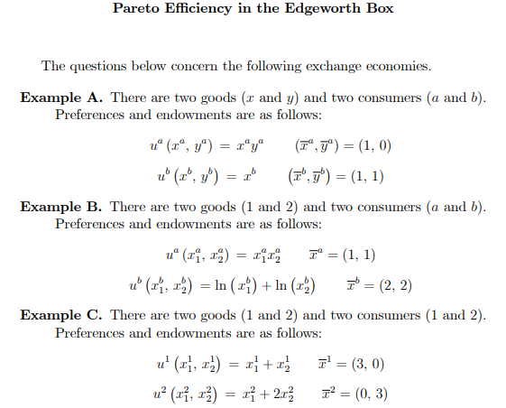Solved Pareto Efficiency in the Edgeworth Box The questions | Chegg.com
