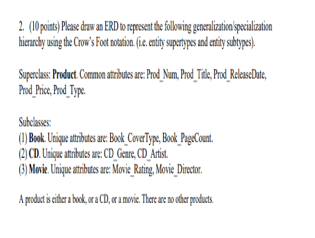 2. (10 points) Please draw an ERD to represent the | Chegg.com
