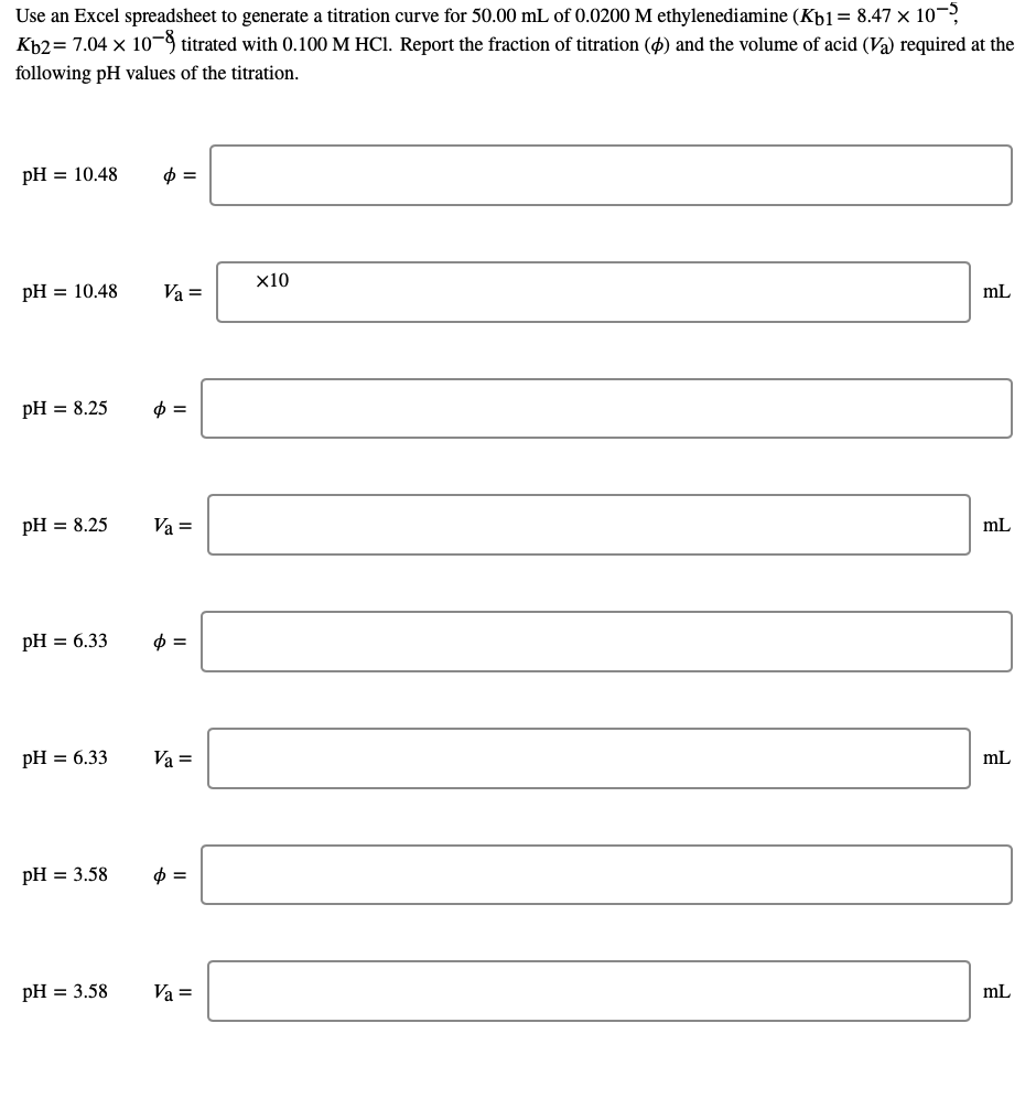 Use an Excel spreadsheet to generate a titration | Chegg.com
