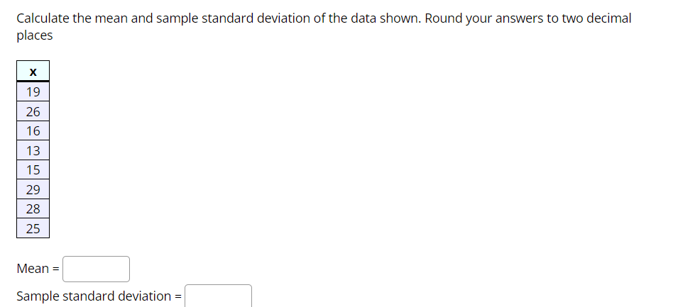 Solved Calculate the mean and sample standard deviation of | Chegg.com