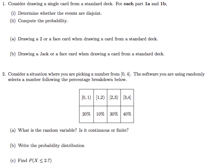 Solved 1. Consider drawing a single card from a standard | Chegg.com