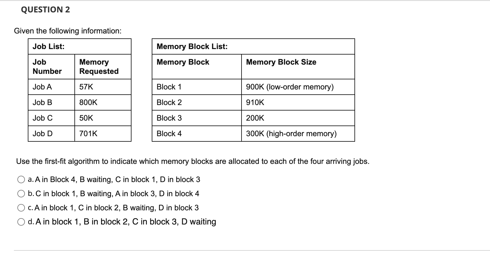 Solved Given The Following Information Use The First Fit