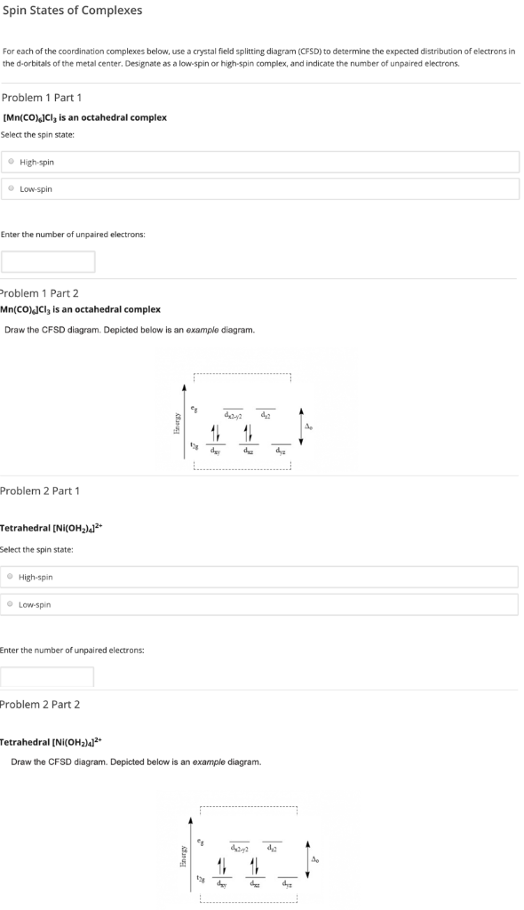 Solved Spin States of Complexes For each of the coordination | Chegg.com