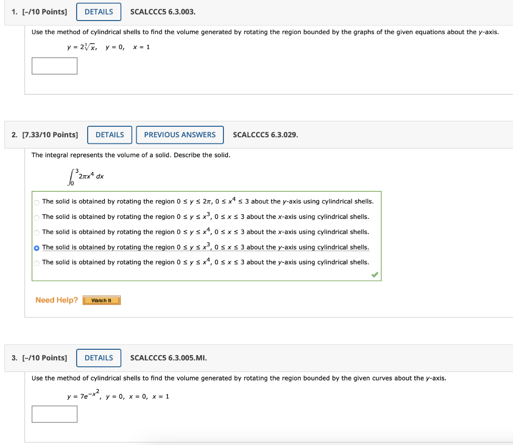 Solved [-/10 Points] SCALCCC5 6.3.003. Use the method of | Chegg.com