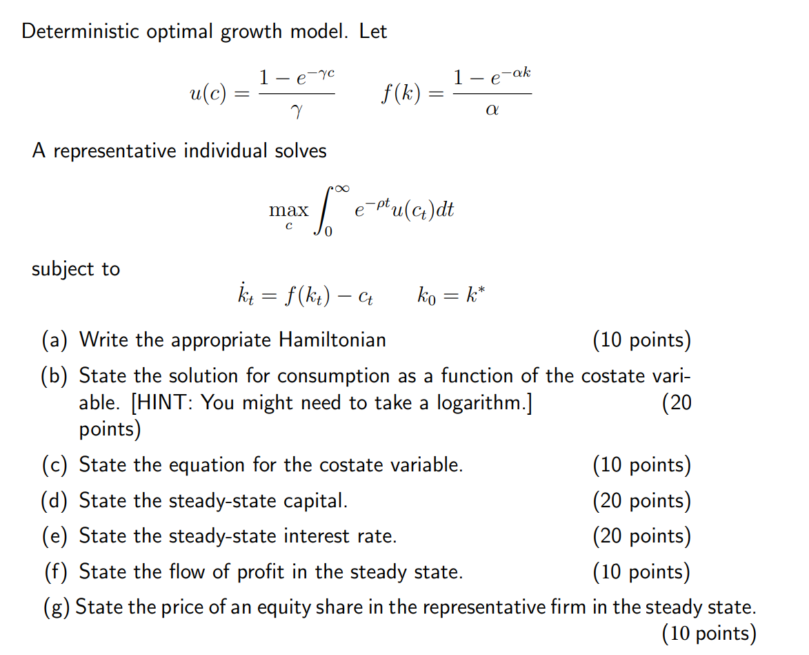 Deterministic optimal growth model. Let | Chegg.com