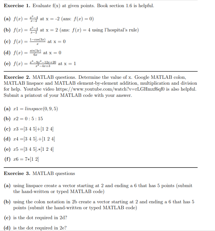 Solved Exercise 1. Evaluate f(x) at given points. Book | Chegg.com
