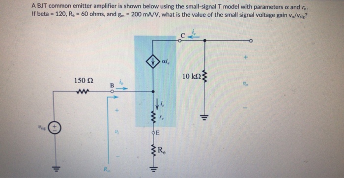 Solved A BJT common emitter amplifier is shown below using | Chegg.com