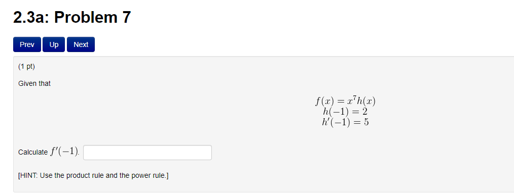 Solved 2.3a: Problem 7 Prev Up Next (1 pt) Given that f(x) = | Chegg.com