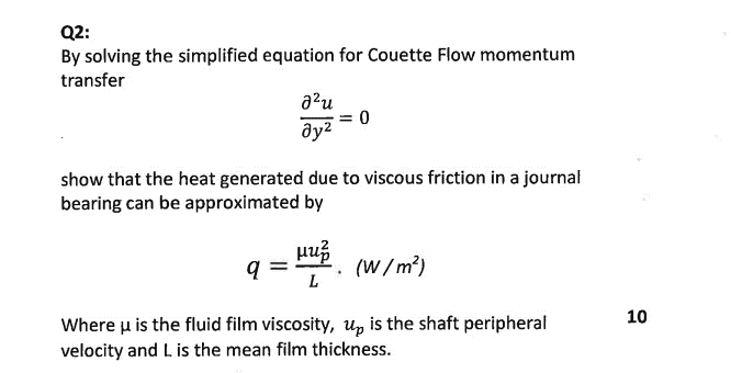 Solved Q2:By solving the simplified equation for Couette | Chegg.com