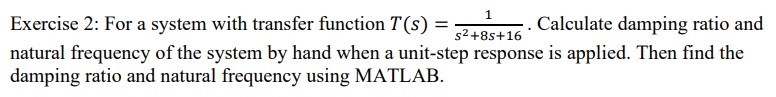 Solved Exercise 2: For a system with transfer function | Chegg.com