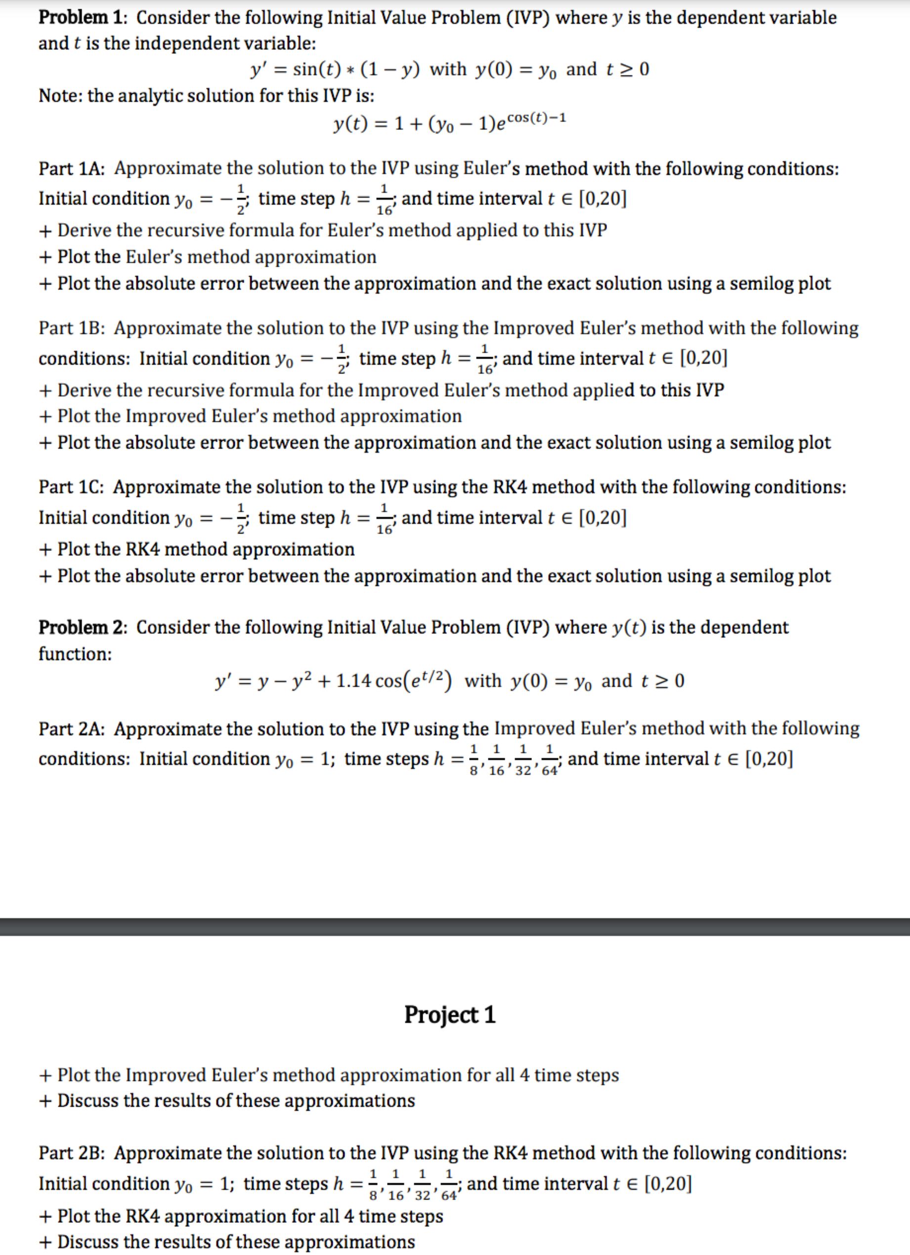 Solved Problem 1: Consider the following Initial Value | Chegg.com