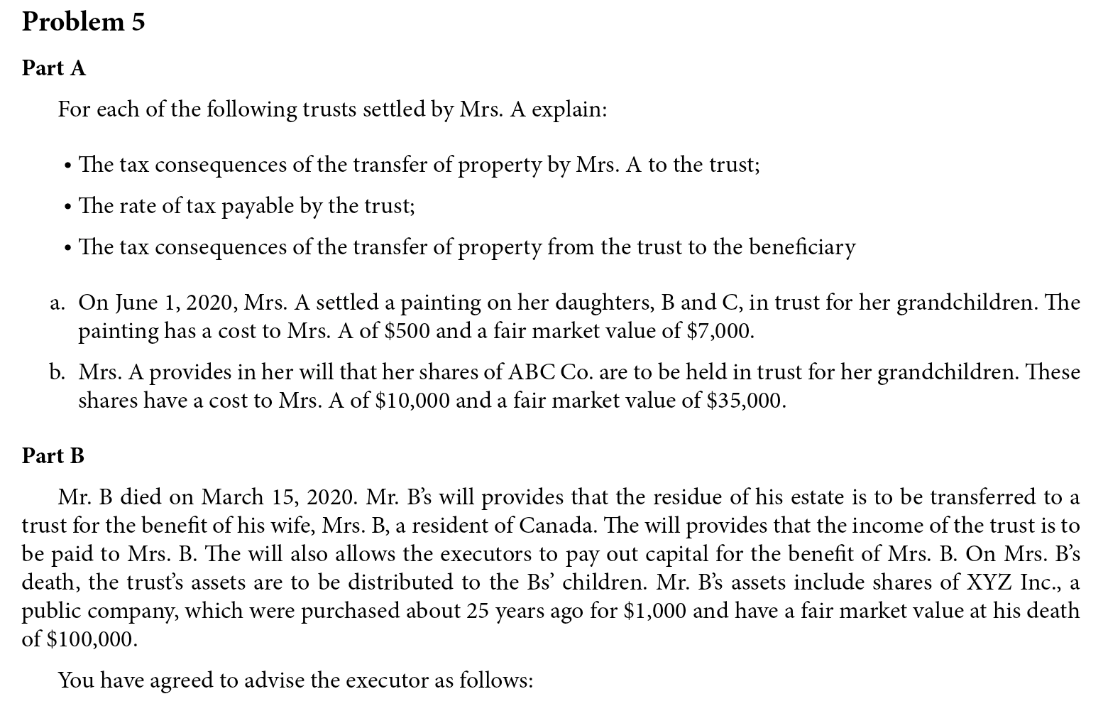 Solved Problem 5 Part A For each of the following trusts | Chegg.com