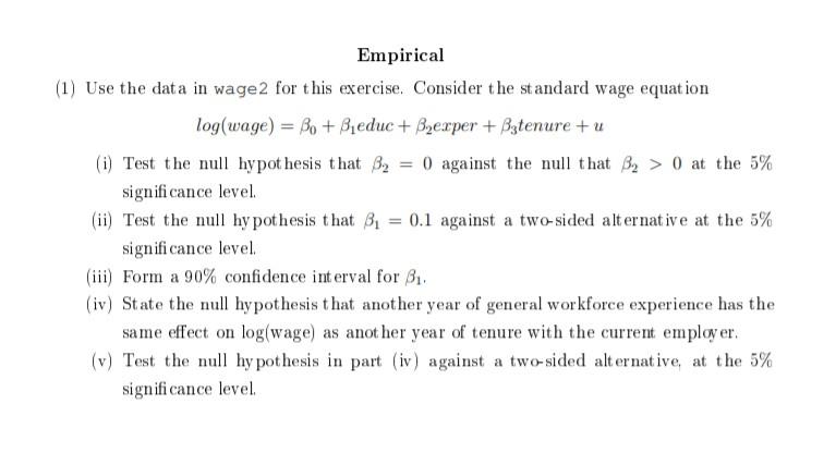 Solved Empirical (1) Use the data in wage2 for this | Chegg.com
