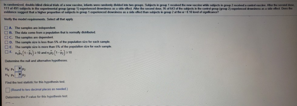 Solved In randomized, double-blind clinical trials of a new | Chegg.com