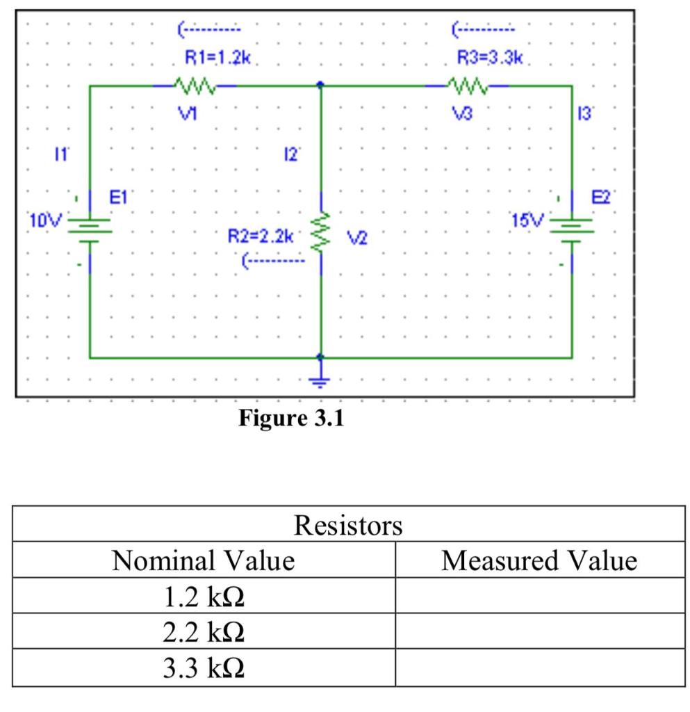 Solved R1=1.2k R3=3.3k 13 11 12 E1 E2 10V = 15V R2=2.2k | Chegg.com