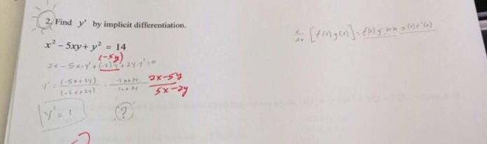 Solved Find y' by implicit differentiation. x^2 - 5xy + y^2 | Chegg.com