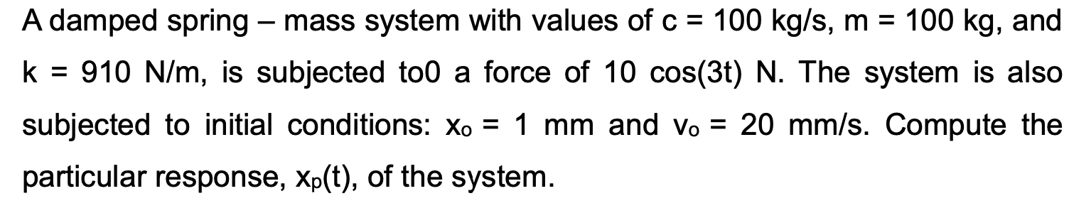 Solved A damped spring - mass system with values of c=100 | Chegg.com