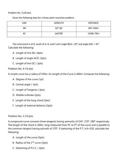 Problem No 3(10 pts) Given the following data for a | Chegg.com