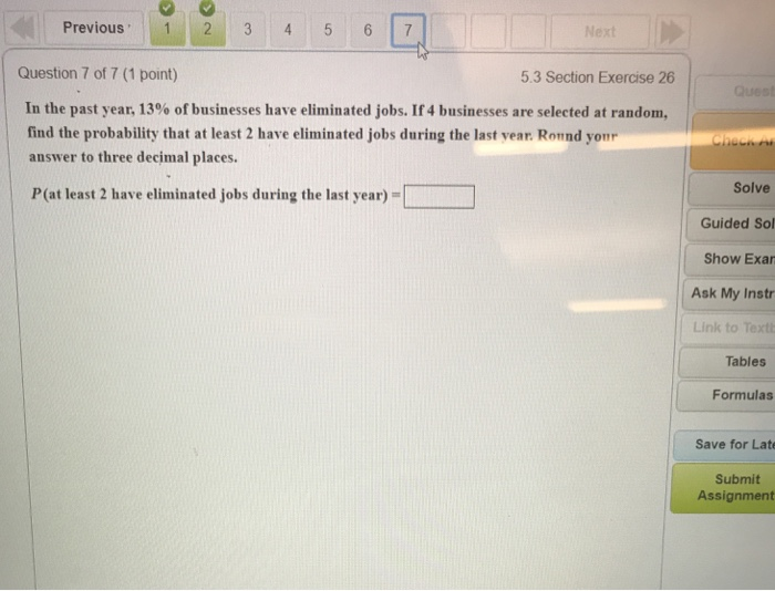 Solved Previous 1 2 3 456 7 Next Question 7 of 7 (1 point) | Chegg.com