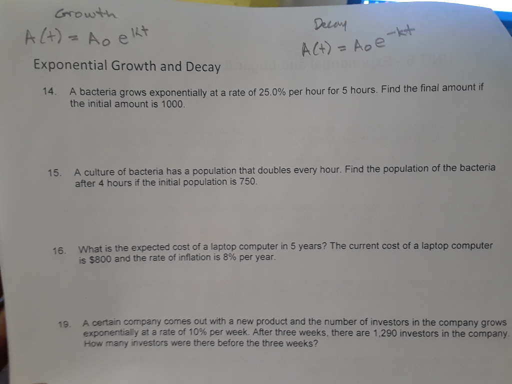 Solved Growth Exponential Growth and Decay A bacteria grows | Chegg.com