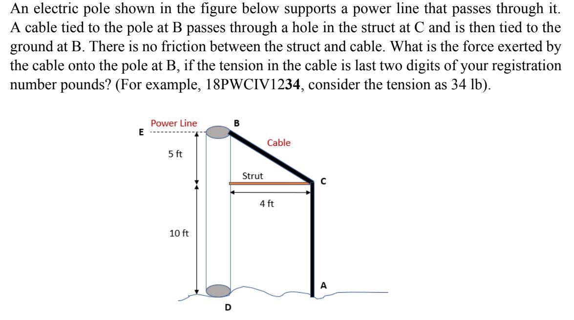 Solved An electric pole shown in the figure below supports a | Chegg.com