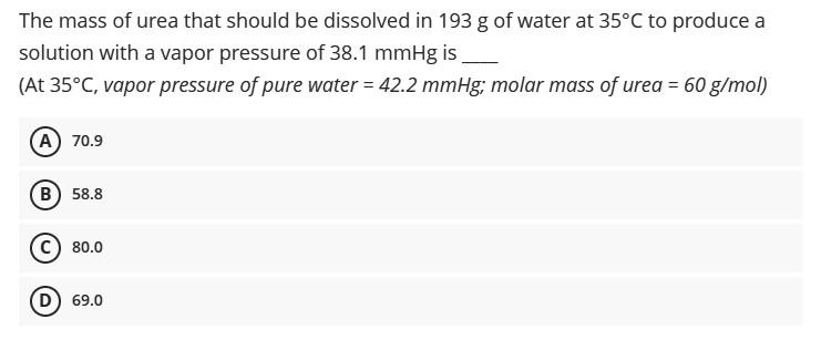 Solved The mass of urea that should be dissolved in 193 g of | Chegg.com