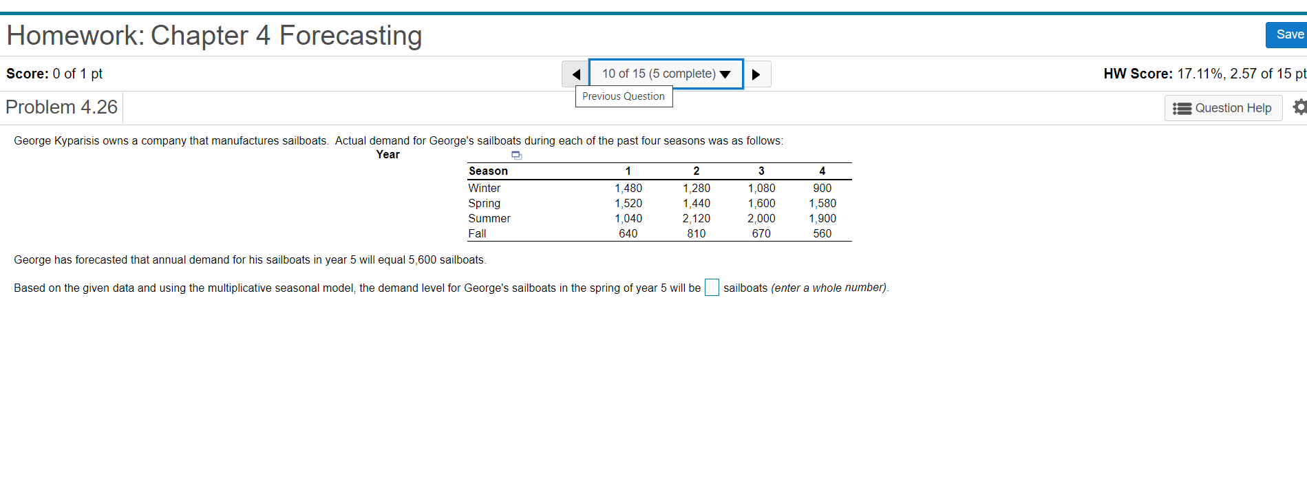 Solved Homework Chapter 4 Forecasting Save Score 0 2 Of 1