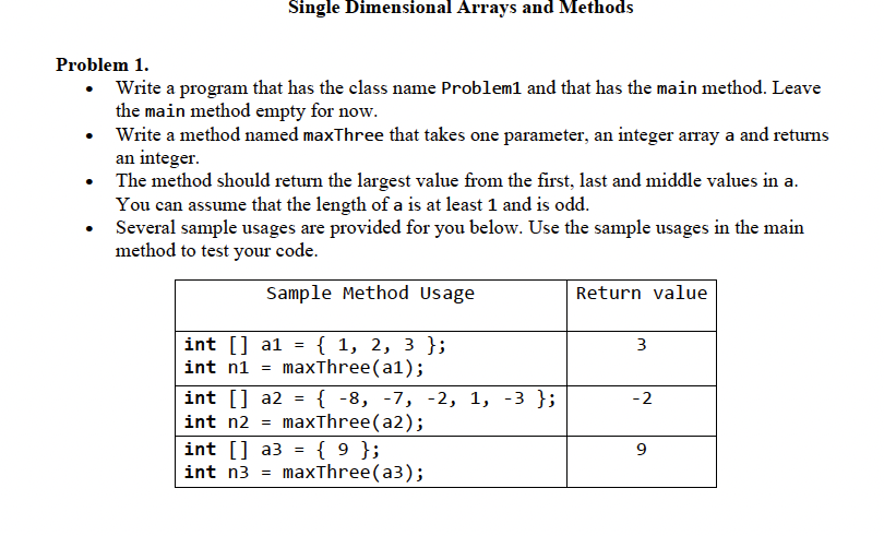 Solved JAVA Single Dimensional Arrays and Methods | Chegg.com