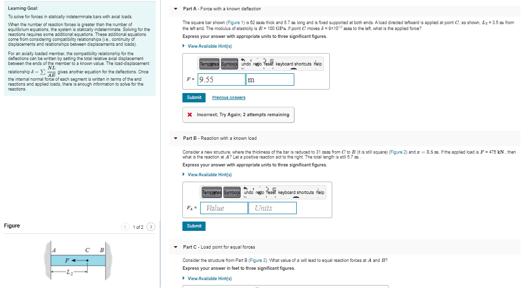 Solved Part A - Force with a known deflection Leaming Goal: | Chegg.com