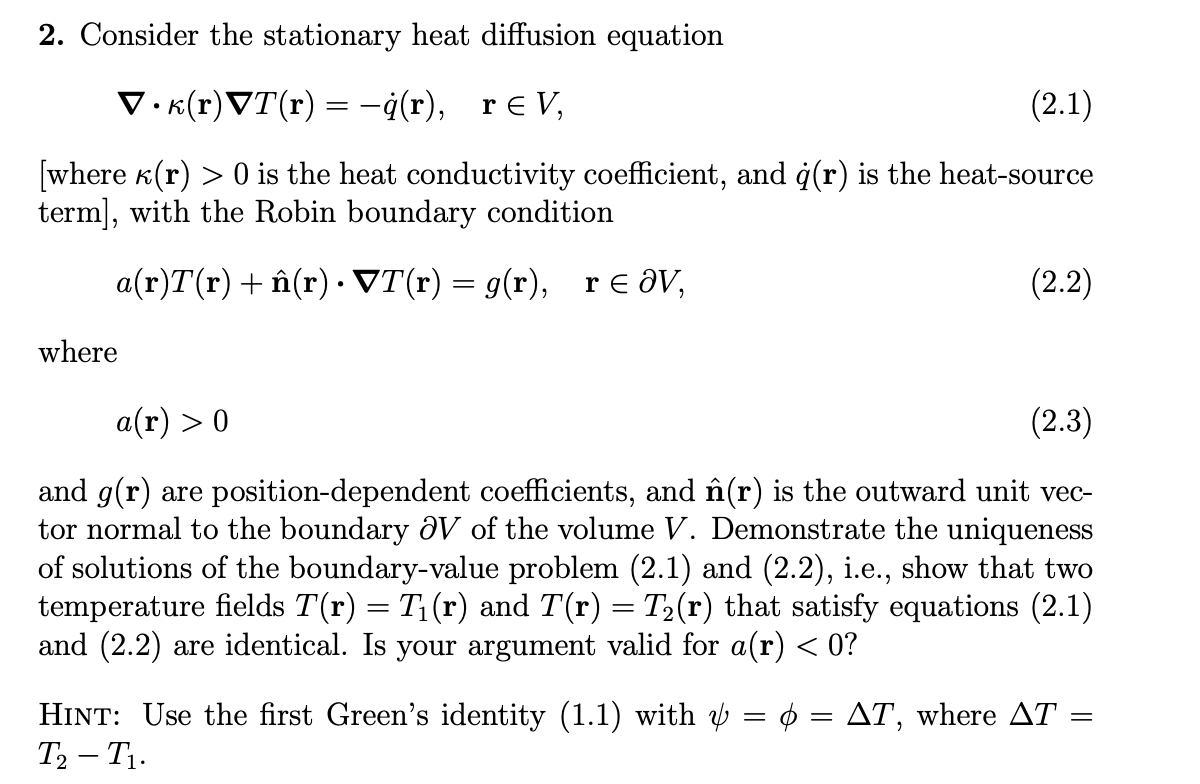 2. Consider the stationary heat diffusion equation | Chegg.com