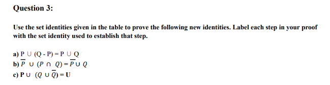 Solved Use the set identities given in the table to prove | Chegg.com