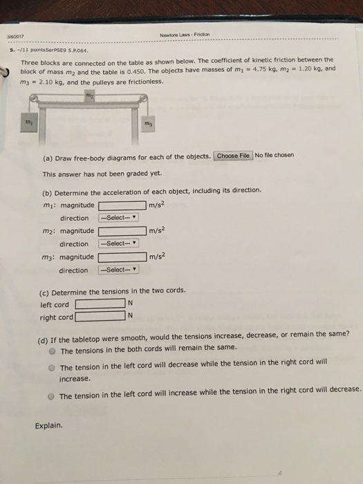 Solved Three blocks are connected on the table as shown | Chegg.com