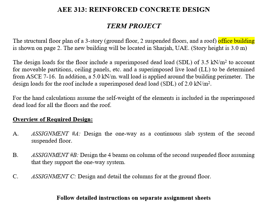 TERM PROJECT The structural floor plan of a 3-story | Chegg.com