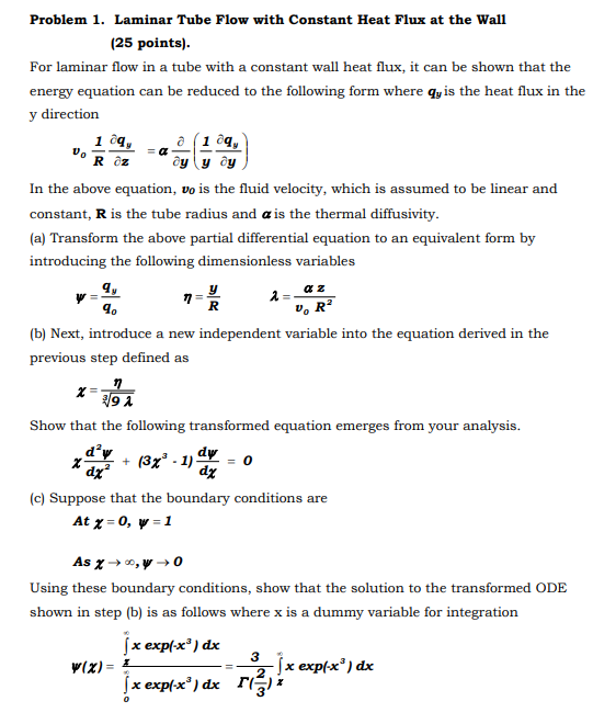 Solved Problem 1. Laminar Tube Flow with Constant Heat Flux | Chegg.com