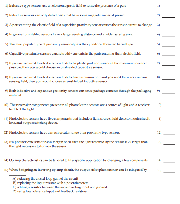 Solved 2) Inductive sensors can only detect parts that have | Chegg.com