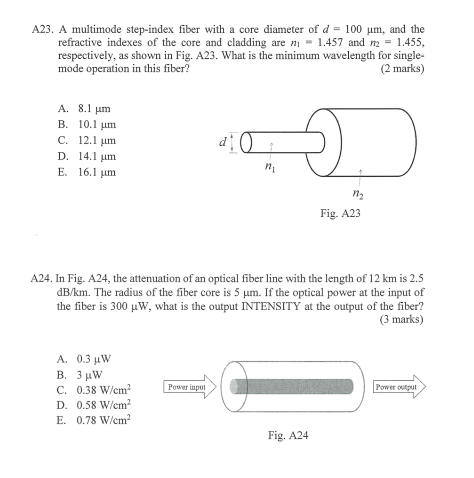 A23. A multimode step-index fiber with a core | Chegg.com