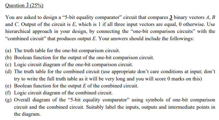 Solved Question 1 (25%) You are asked to design a “5-bit | Chegg.com