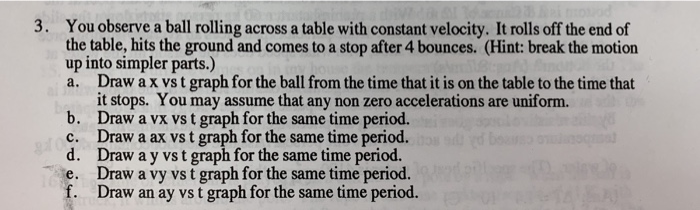 Solved 3. You observe a ball rolling across a table with | Chegg.com
