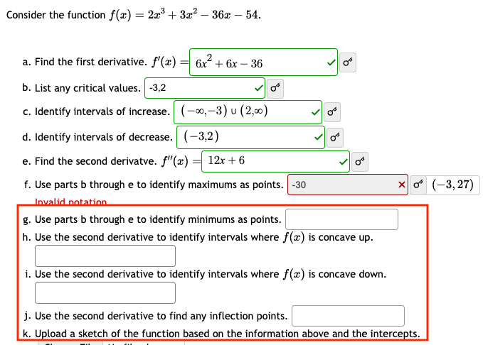 Solved Consider the function f(x)=2x3+3x2−36x−54. a. Find | Chegg.com