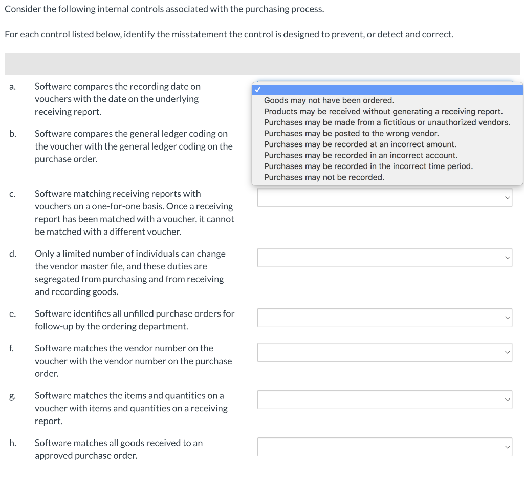 Consider the following internal controls associated | Chegg.com