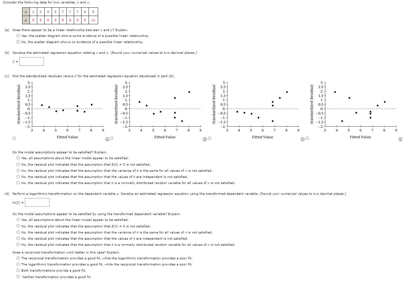 Solved Consider the following data for two variables, x and | Chegg.com