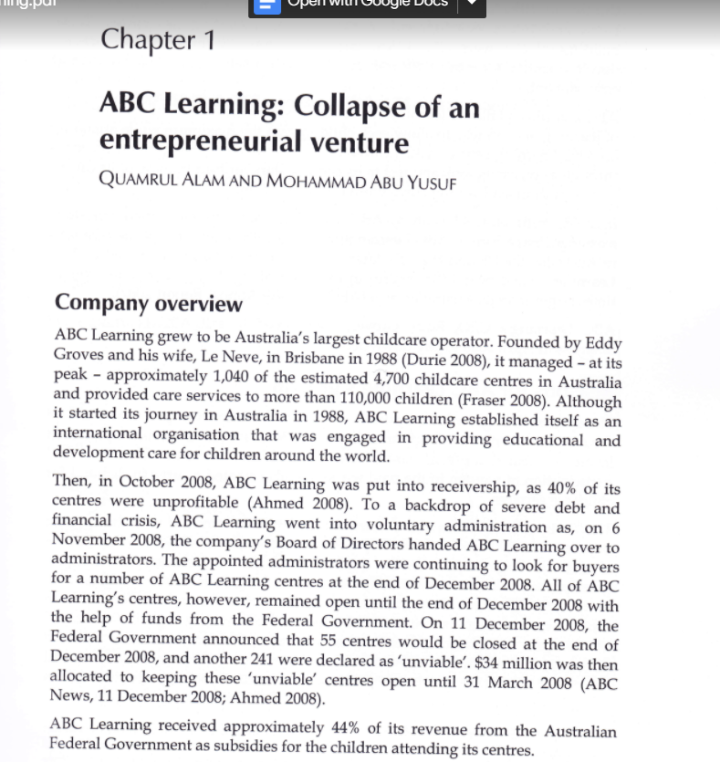 Chapter 1 ABC Learning: Collapse of an | Chegg.com