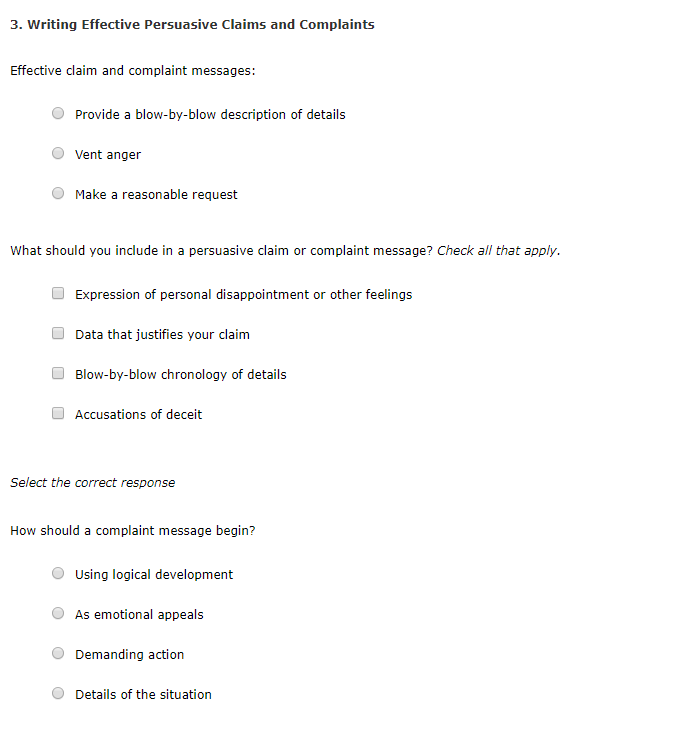 Solved 3. Writing Effective Persuasive Claims and Complaints | Chegg.com