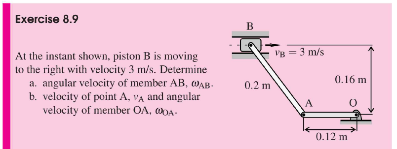 Solved Exercise 8.9 B VB = 3 m/s 0.16 m At the instant | Chegg.com