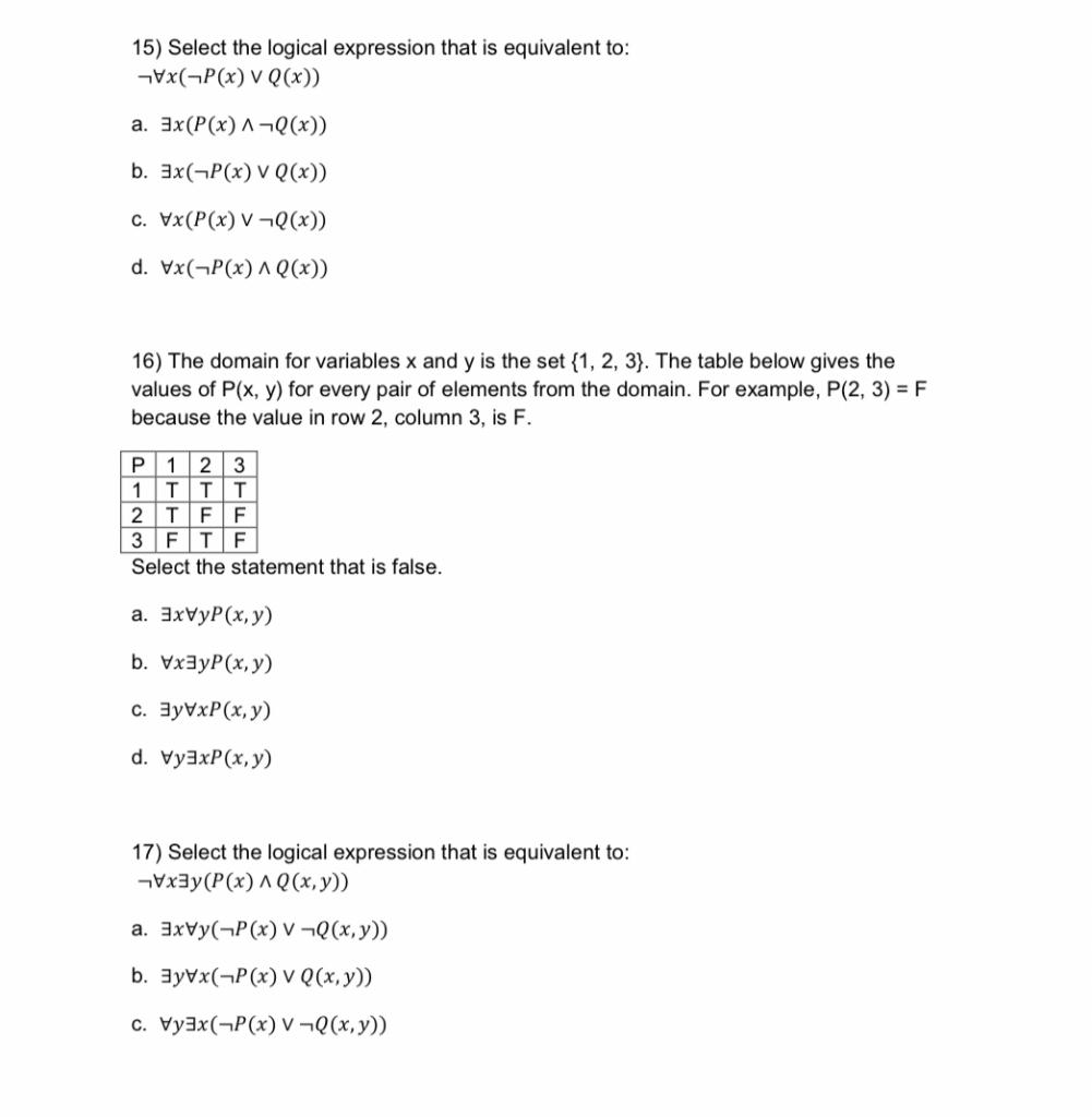 Solved 15) Select the logical expression that is equivalent | Chegg.com