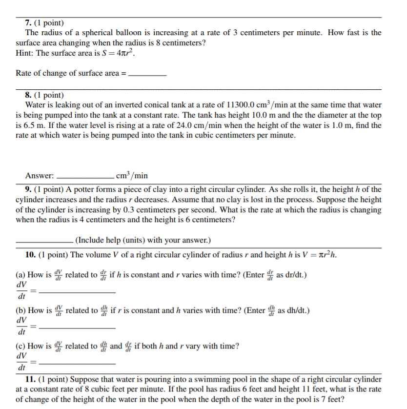 Solved 1. (1 point) The radius of a circular oil slick | Chegg.com