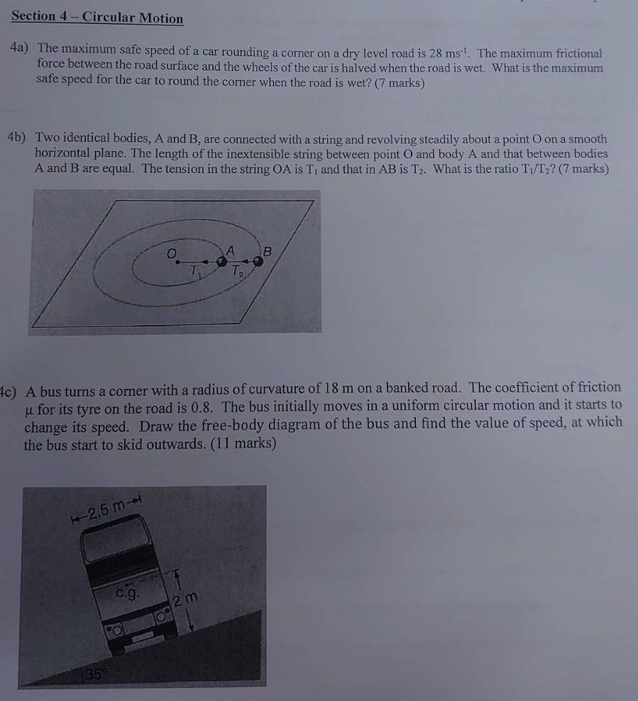 Solved 4a) The maximum safe speed of a car rounding a corner | Chegg.com