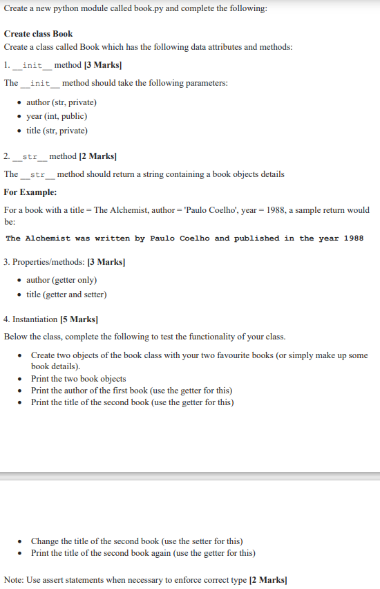 Solved Create A New Python Module Called Bookpy And 